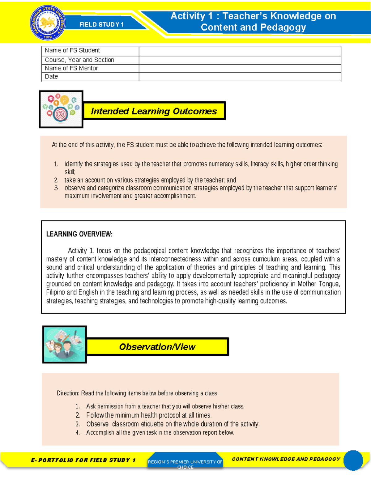 FS1-Activity-1 - ####### FIELD STUDY 1 E- PORTFOLIO FOR FIELD STUDY 1 ...