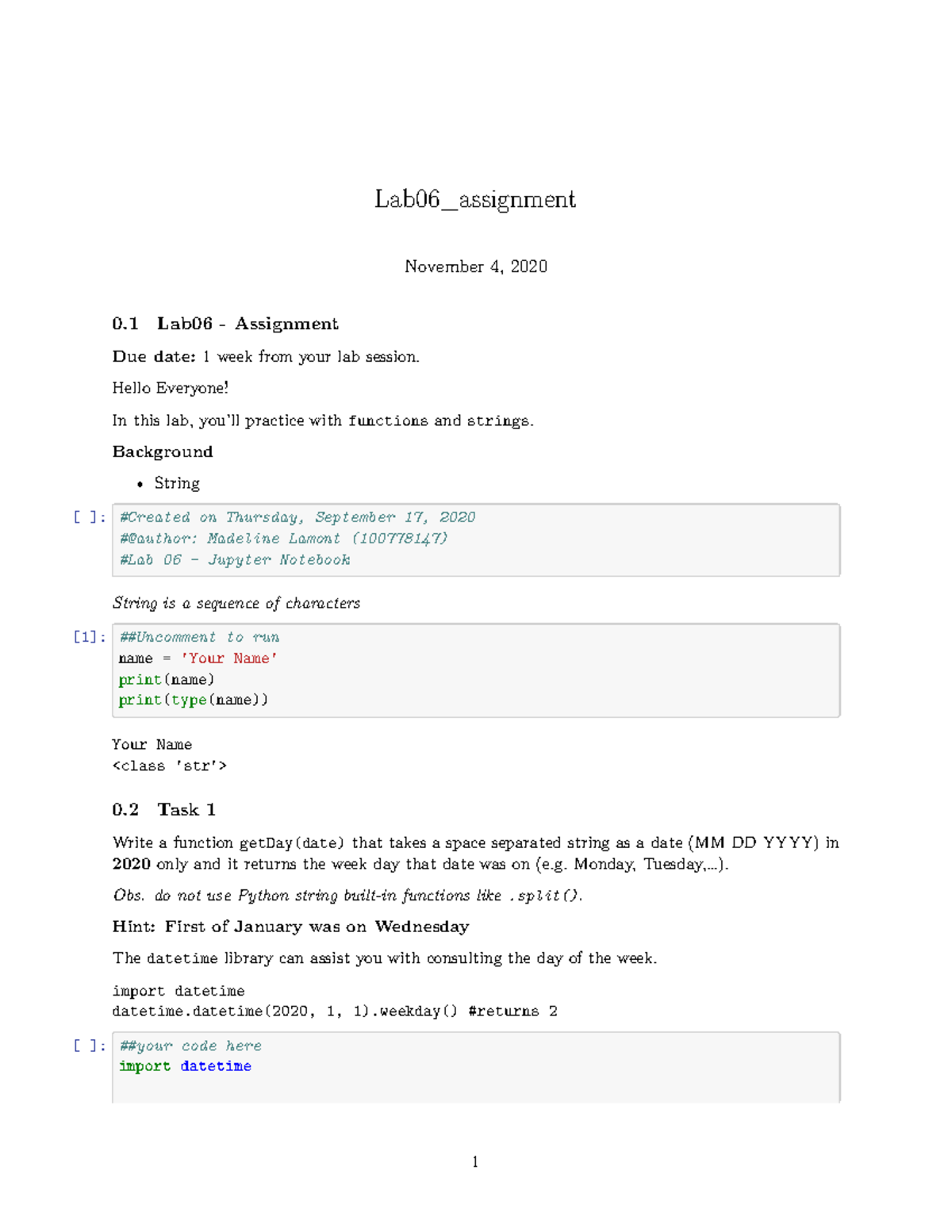 Lab06 assignment - prof: Mariana Shimabukuro - Lab06_assignment ...