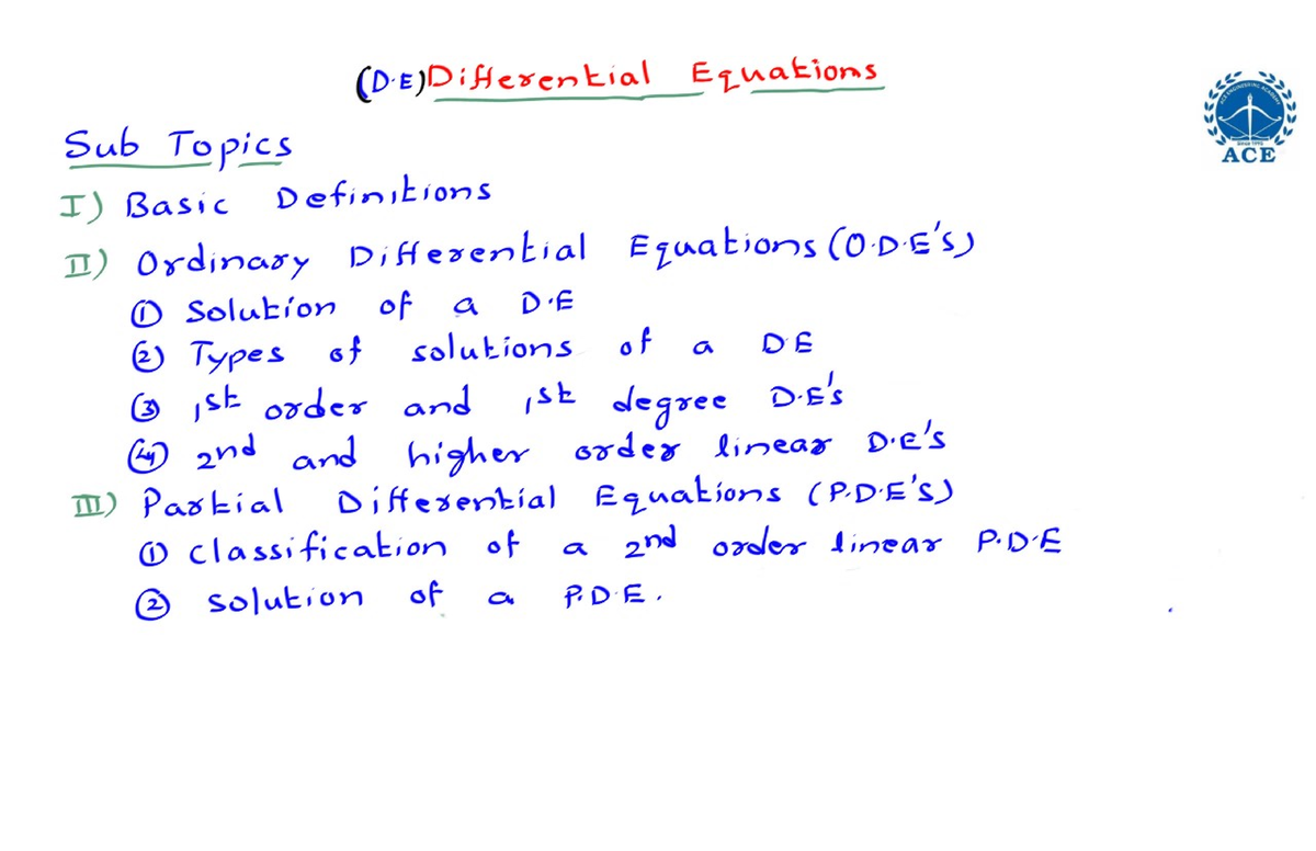 Day 1 DE for Civil - differential calculus - (DE)Differential Equations ...