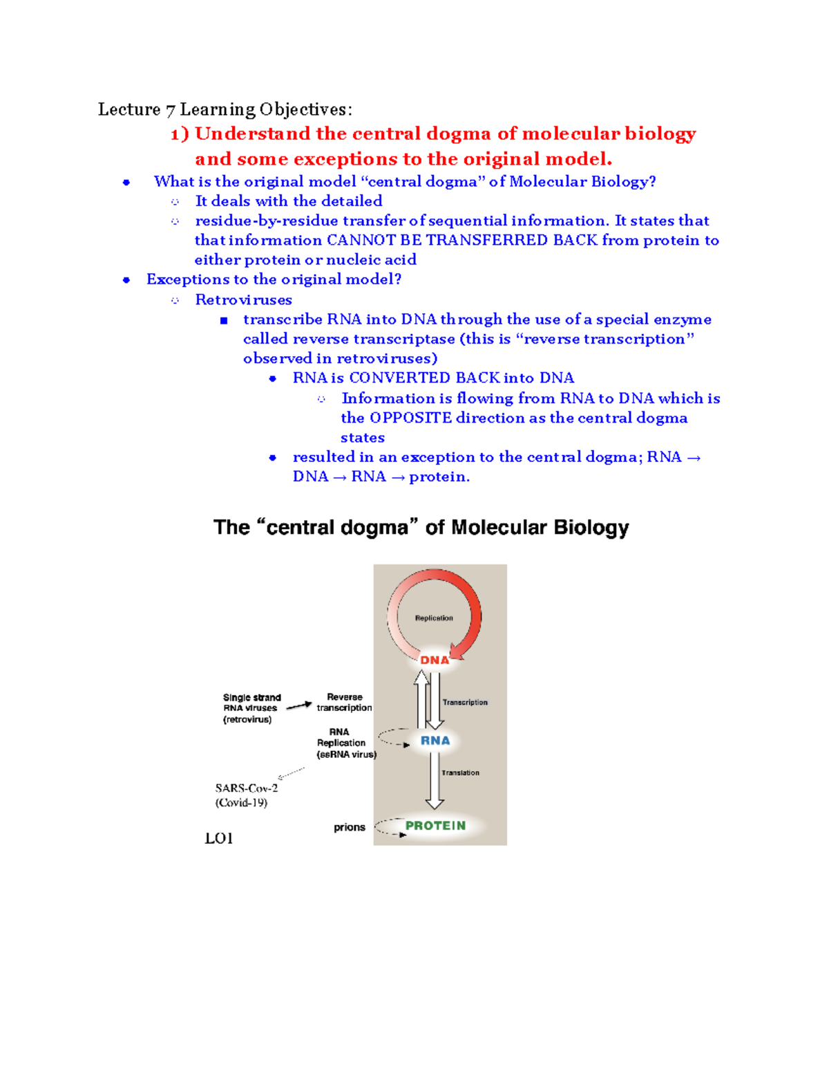 Exam 2 Biochem Learning Objectives - Lecture 7 Learning Objectives: 1) Understand the central ...