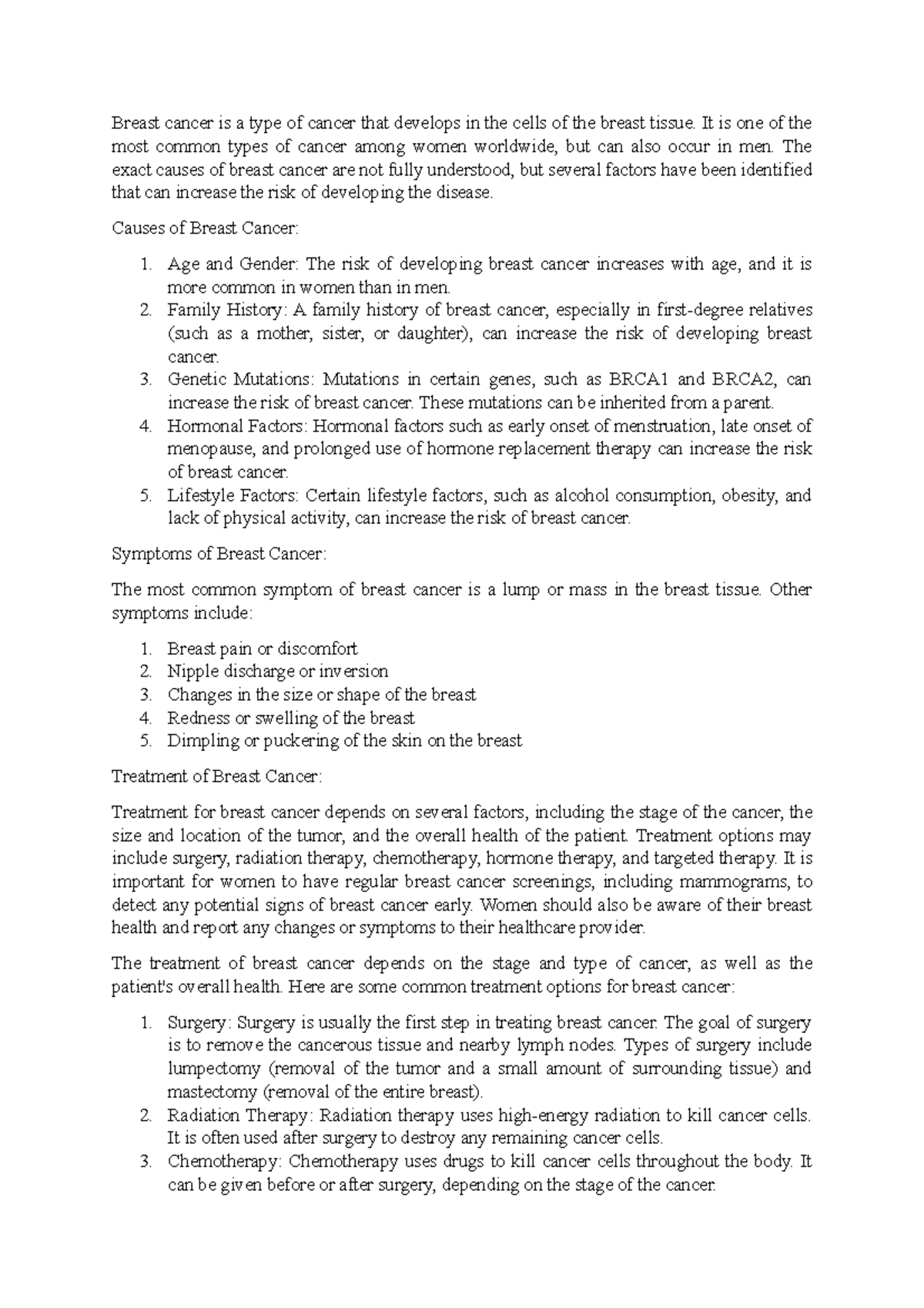 Lecturer Notes Breast cancer is a type of cancer - Breast cancer is a ...