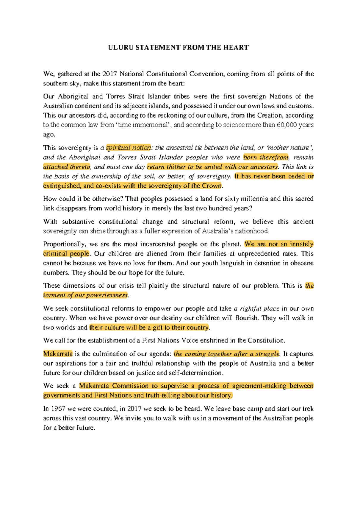 Statement from the heart - ULURU STATEMENT FROM THE HEART We, gathered ...