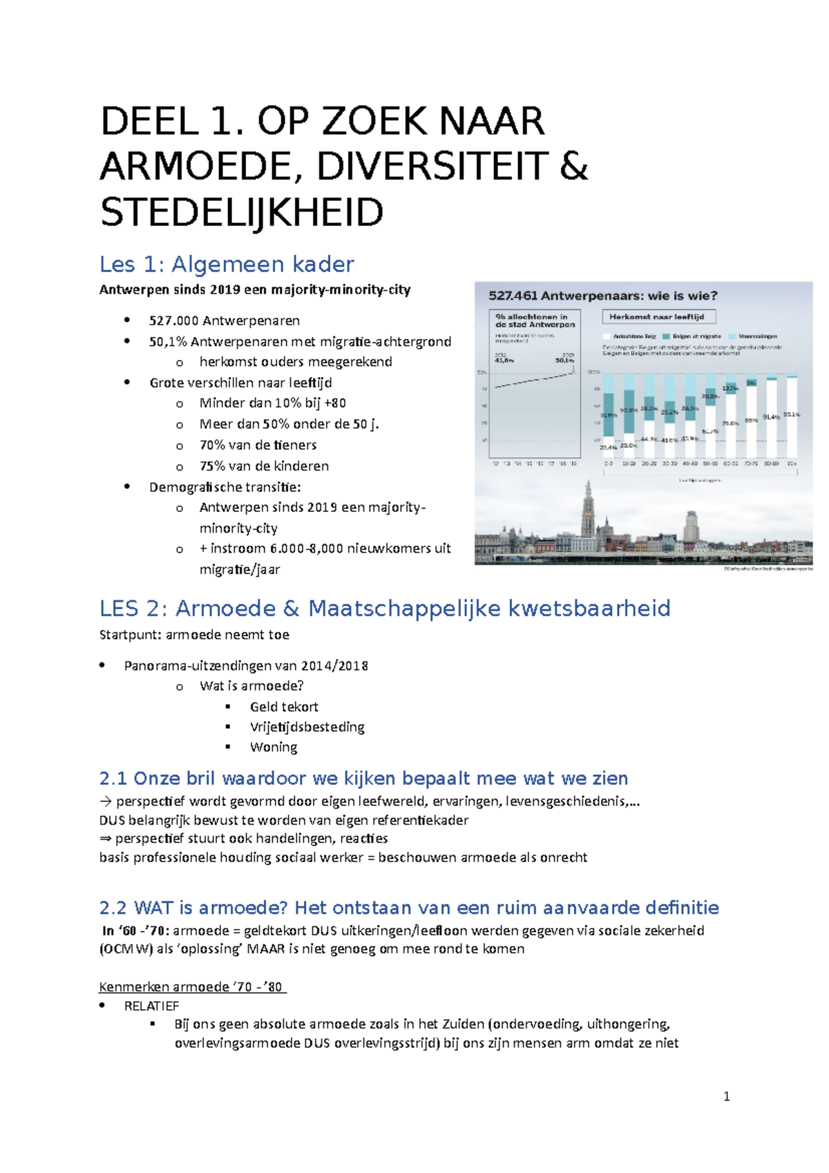 Samenvatting Divas 1 - DEEL 1. OP ZOEK NAAR ARMOEDE, DIVERSITEIT & STEDELIJKHEID Les 1: Algemeen ...
