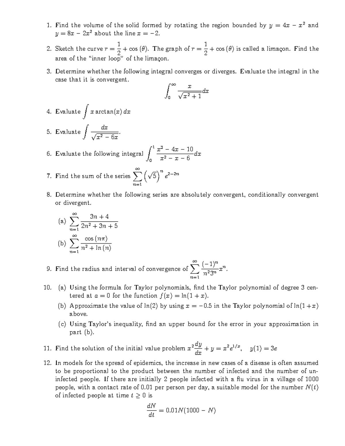 Math 128 Exam Review Problems - Find the volume of the solid formed by ...