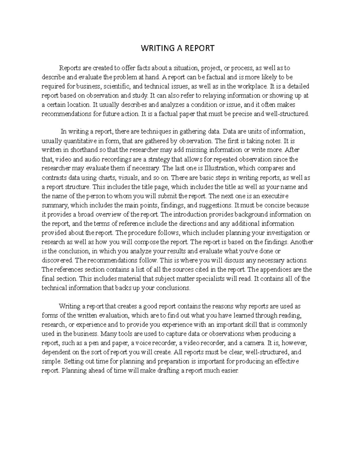 Writing A Report Essay - WRITING A REPORT Reports are created to offer ...