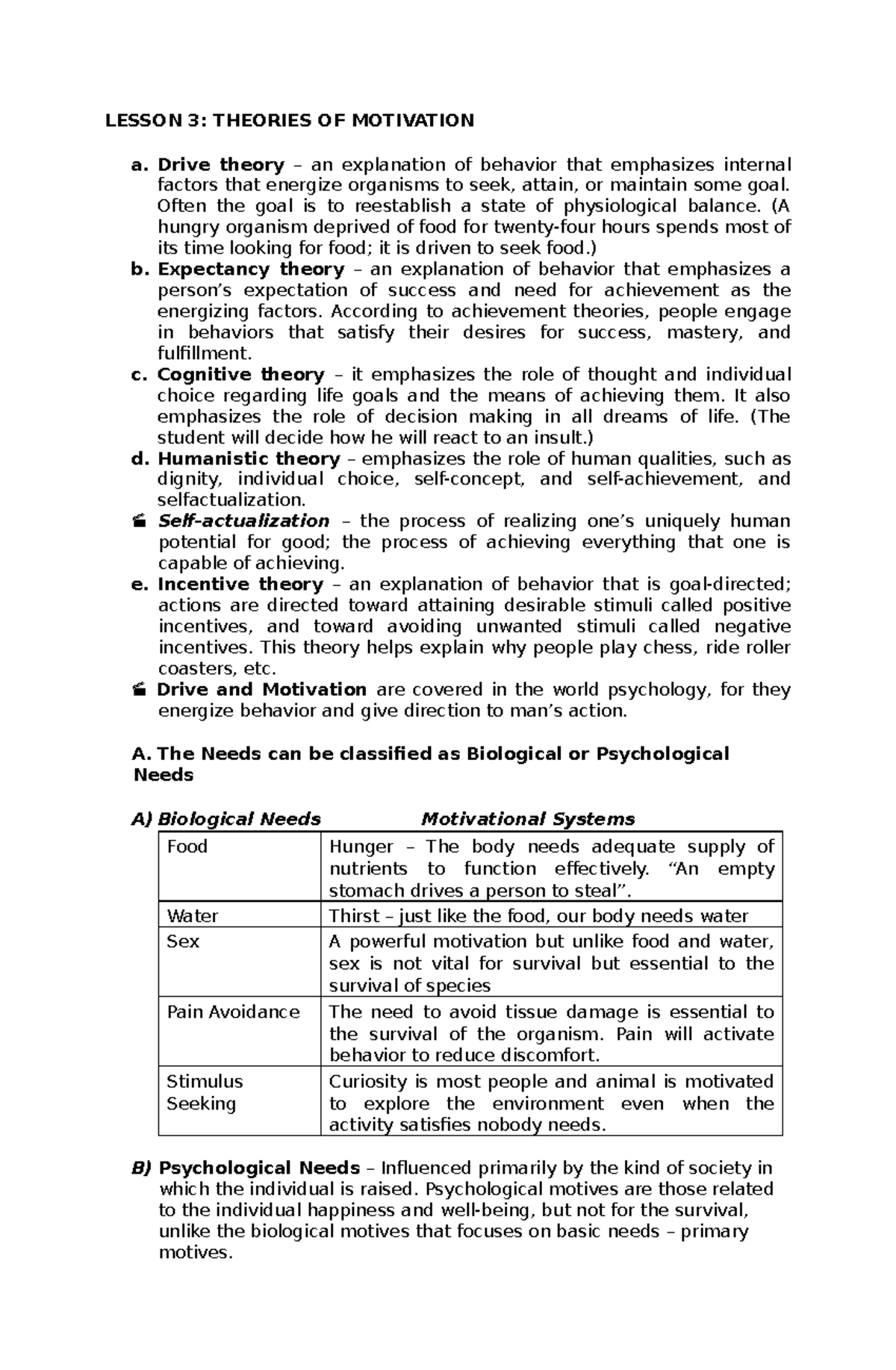Lesson 3. Theories OF Motivation - LESSON 3: THEORIES OF MOTIVATION a ...