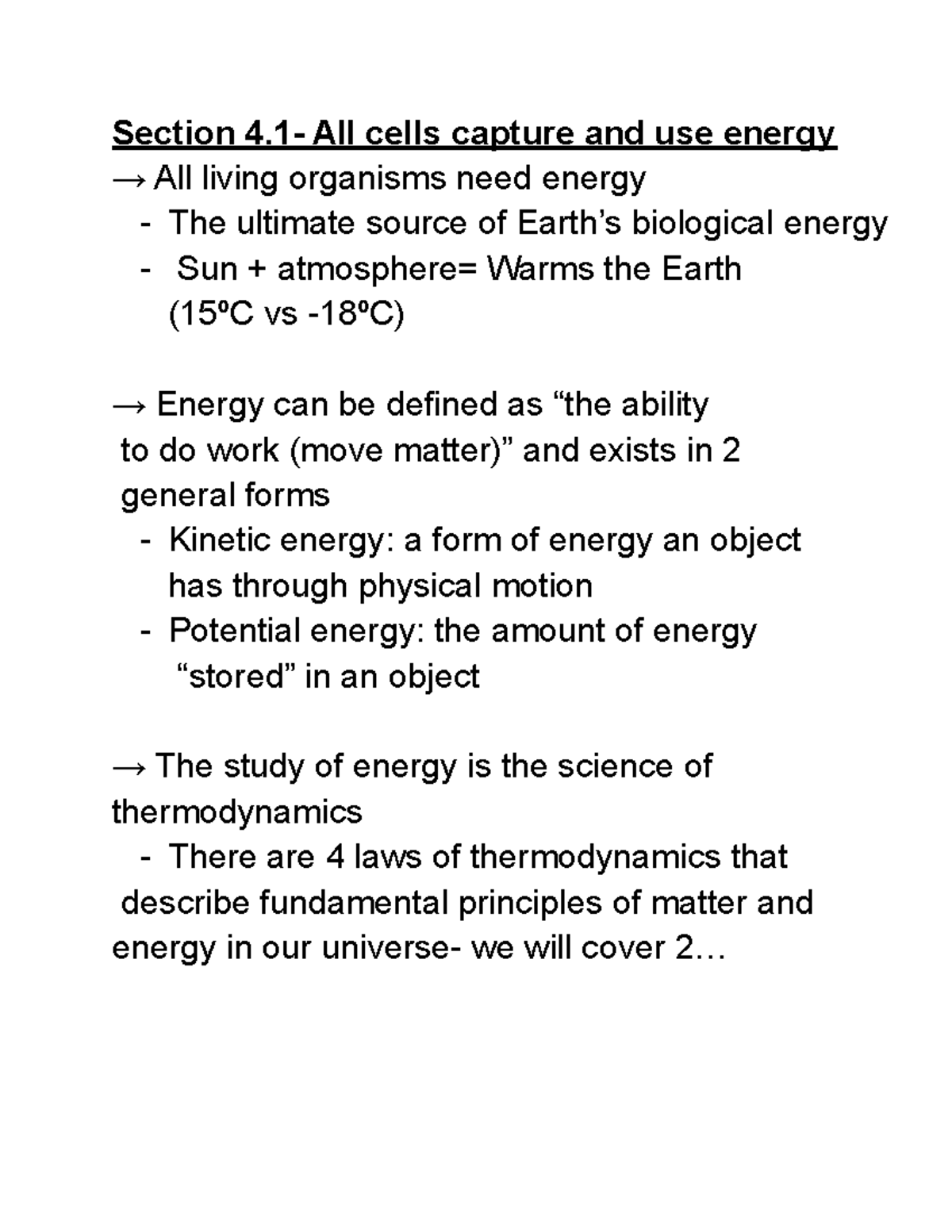 Chapter 4 Section 1 and 2 - Section 4- All cells capture and use energy ...