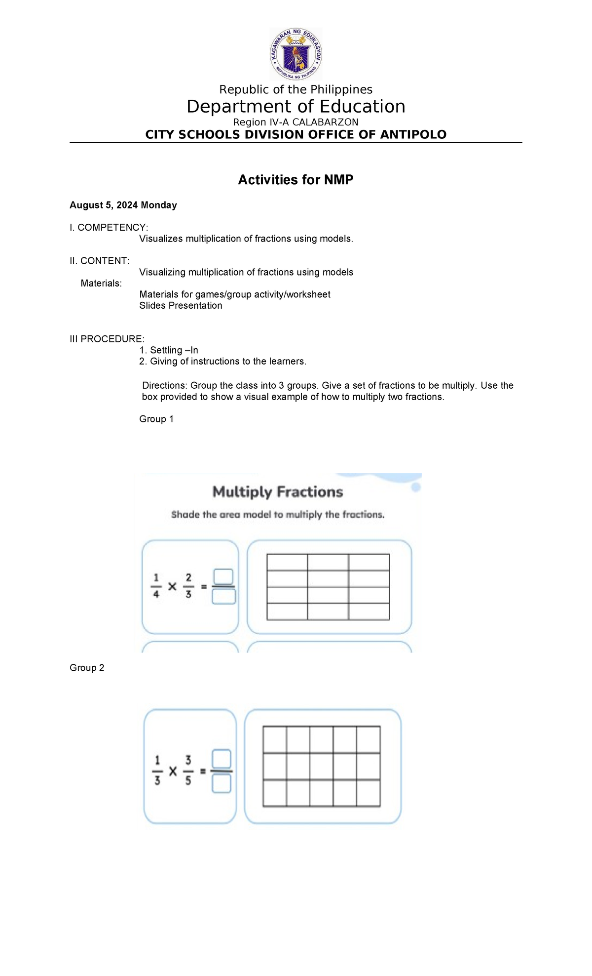 DLL NMP August 5-9, 2024 - Republic of the Philippines Department of ...