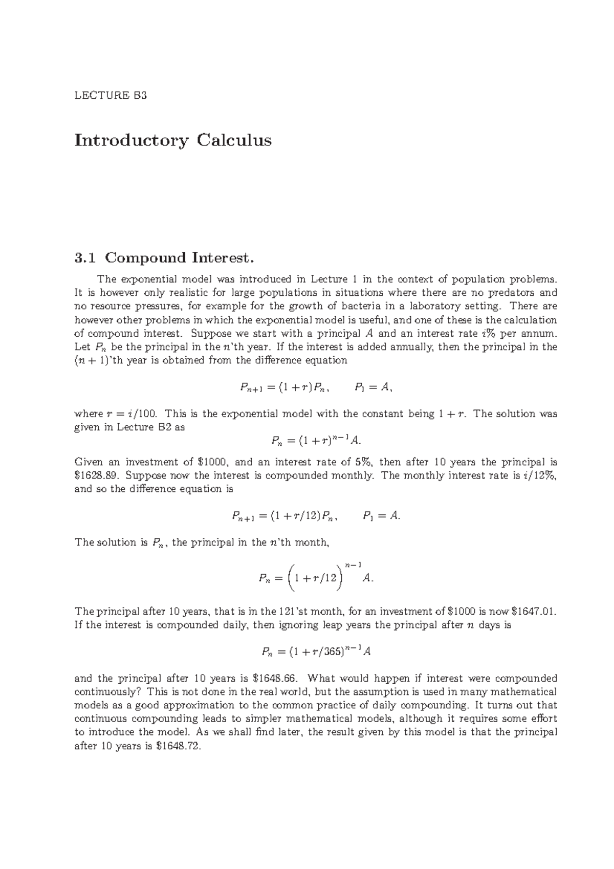Introductory calculus - LECTURE B Introductory Calculus 3 Compound ...