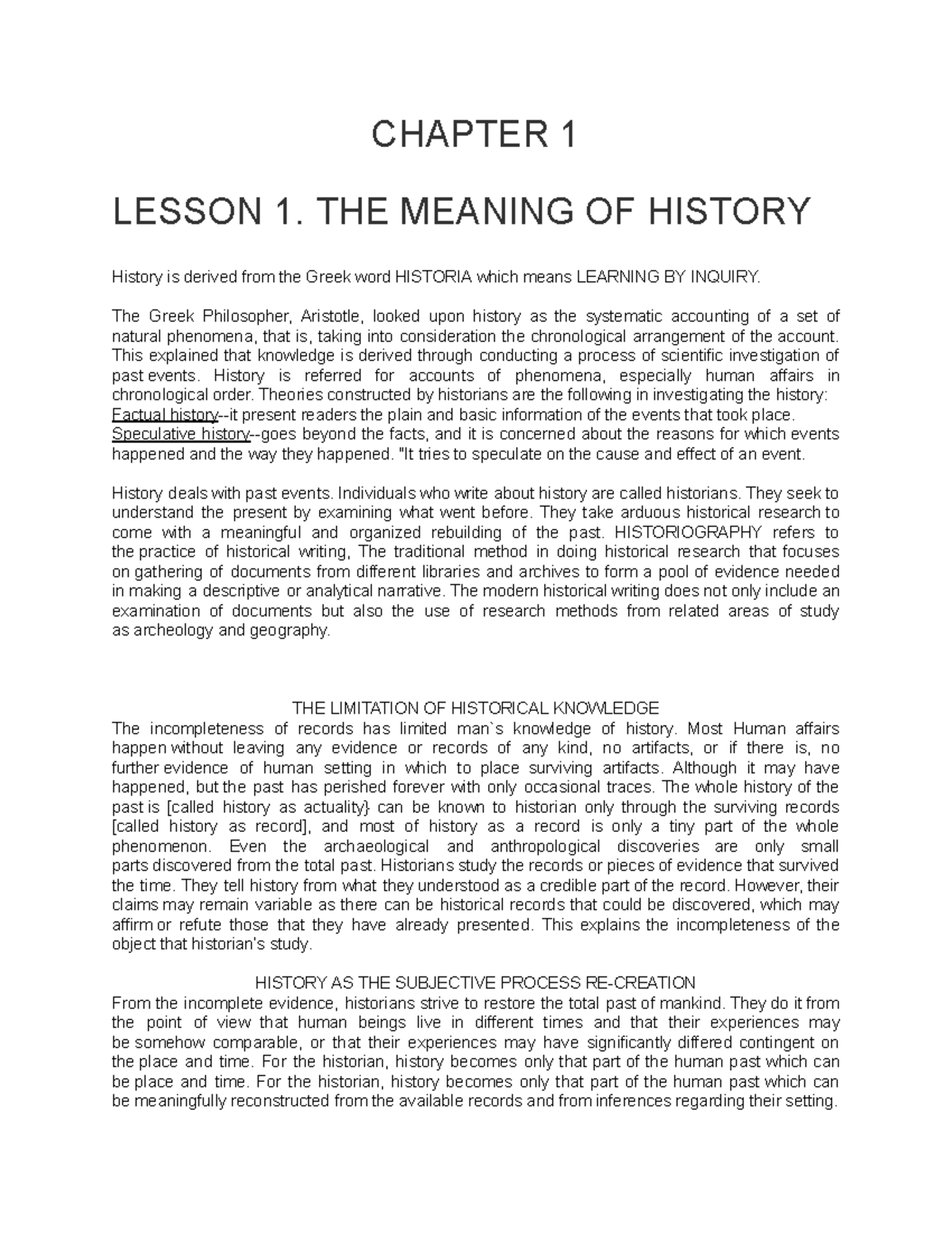Chapter 1 RPH Lesson 1 Meaning OF History - CHAPTER 1 LESSON 1. THE ...