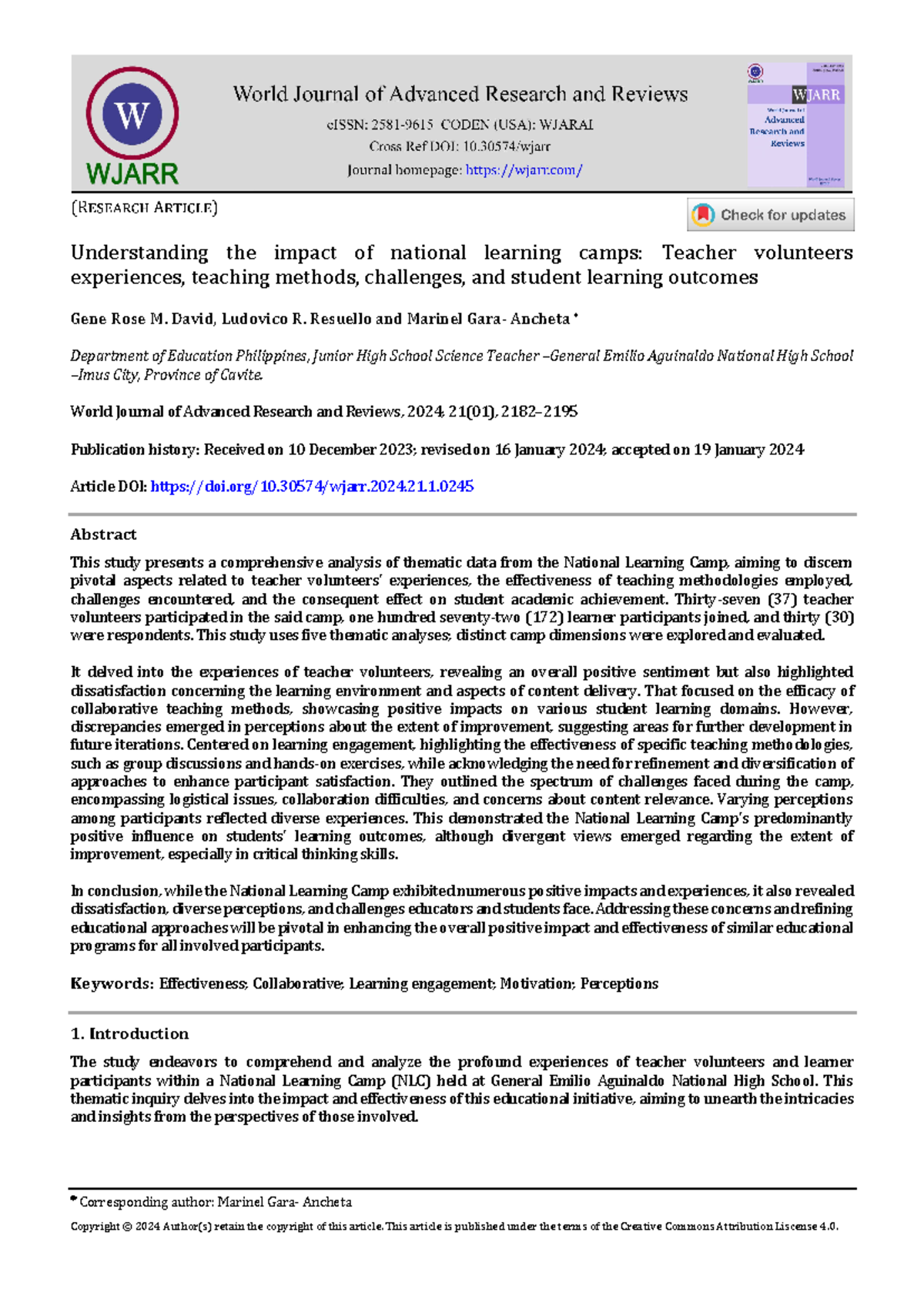 Wjarr-2024-0245 - N/A - Corresponding author: Marinel Gara- Ancheta ...