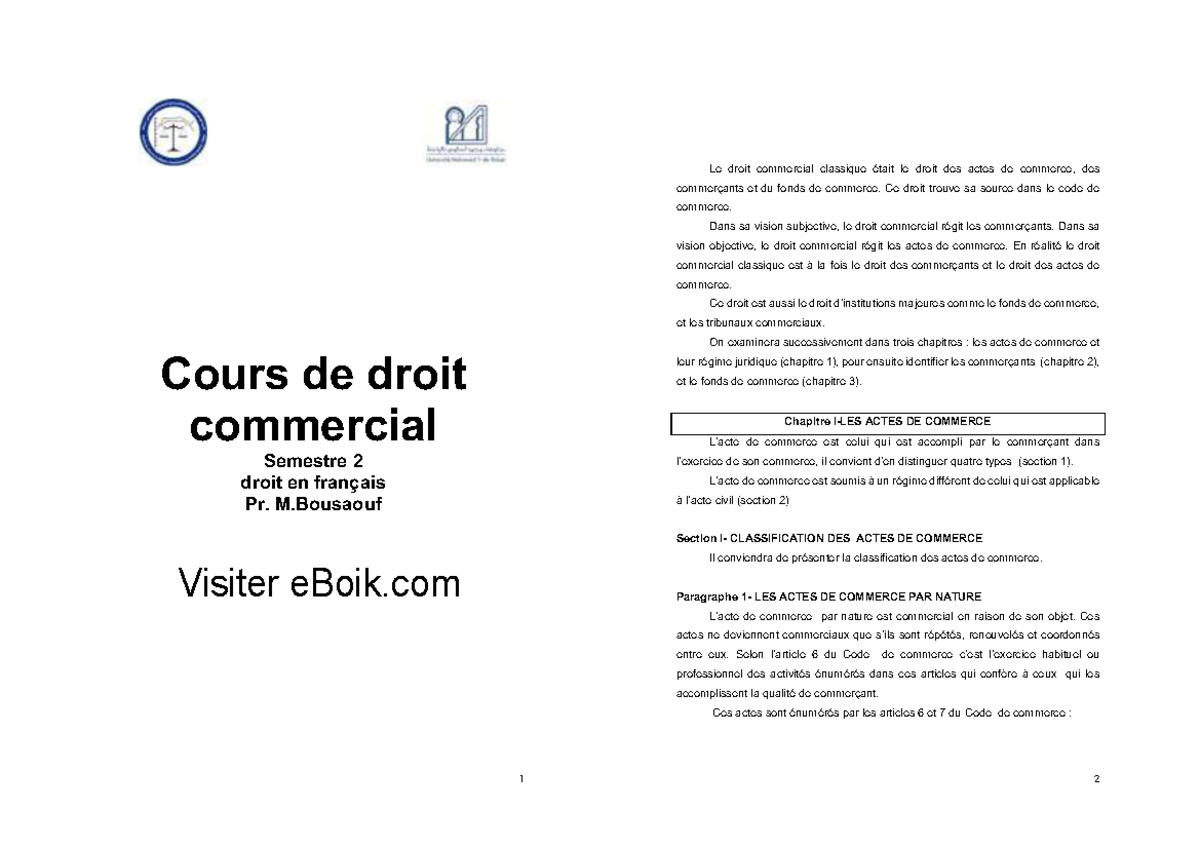 Cours de droit commercial - Cours de droit commercial Semestre 2 droit ...
