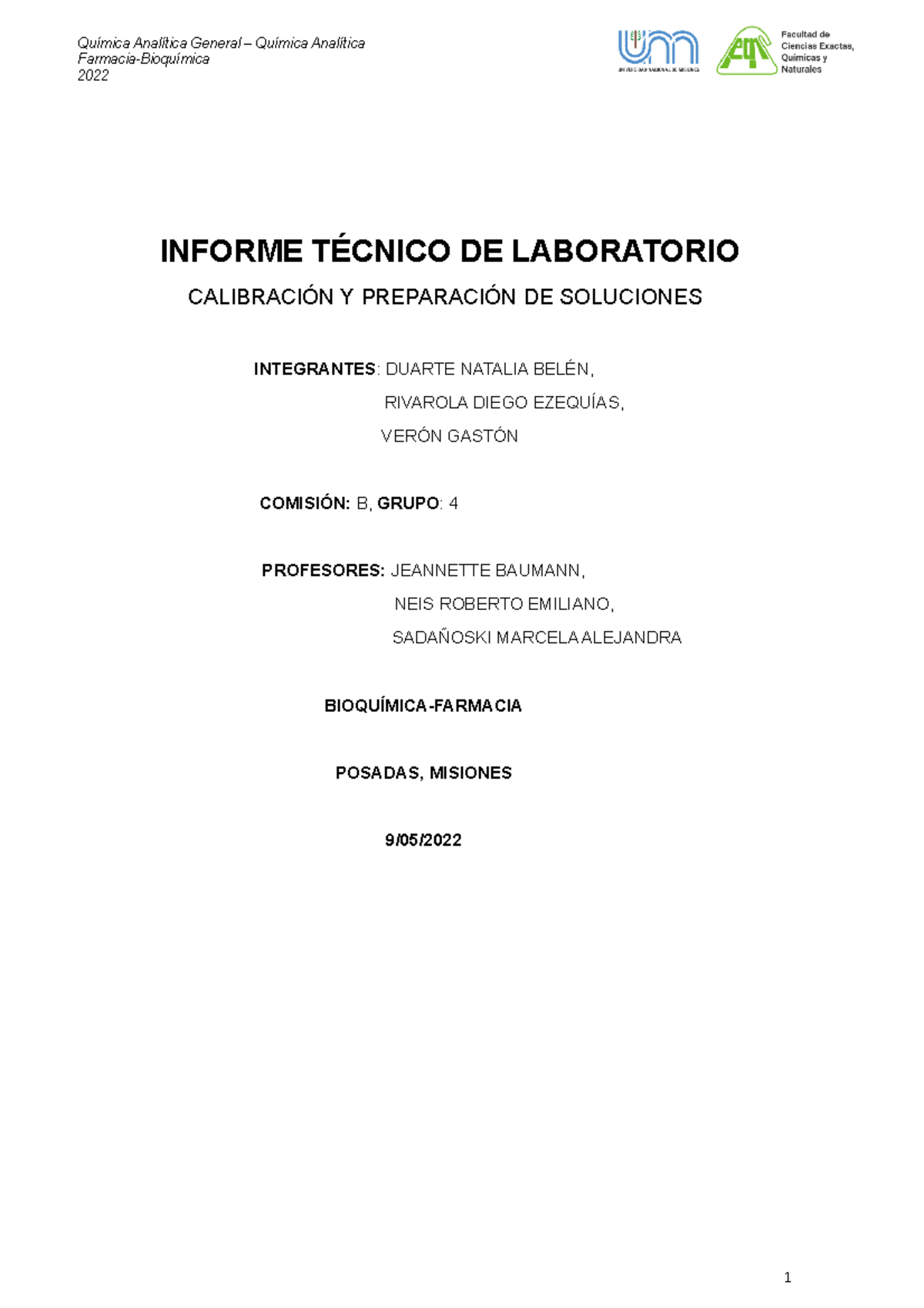 Informe Técnico DE Laboratorio - Farmacia-Bioquímica 2022 INFORME ...