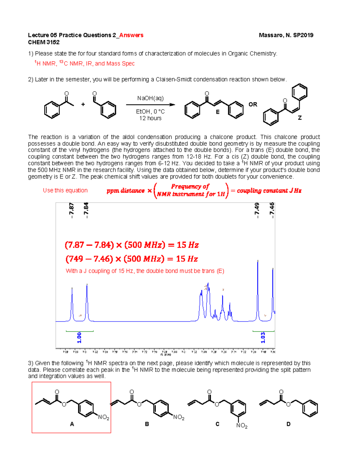 Lecture 05 Practice Questions 2 Answers - Please state the for four ...