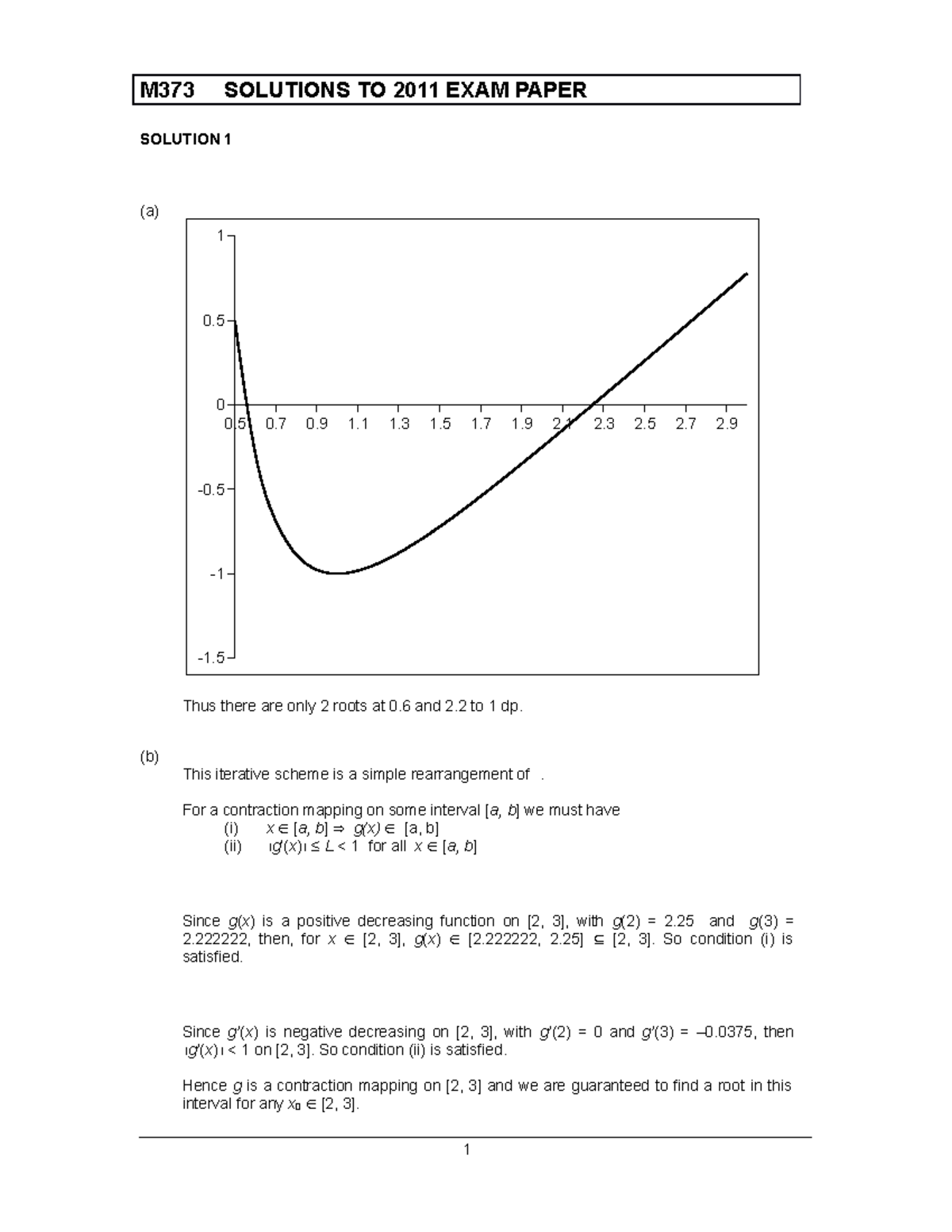 2011 Exam Solutions - M373 SOLUTIONS TO 2011 EXAM PAPER SOLUTION 1 (a ...
