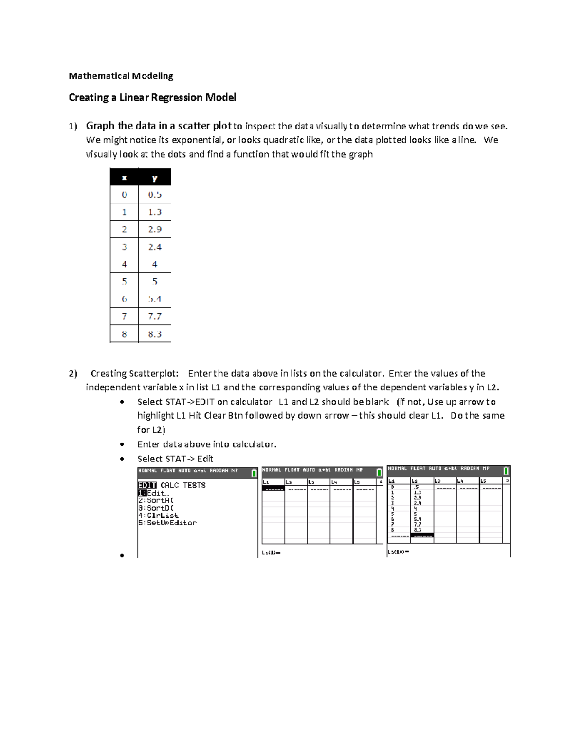 Linear Regression Line Steps - Mathematical Modeling Creating a Linear ...