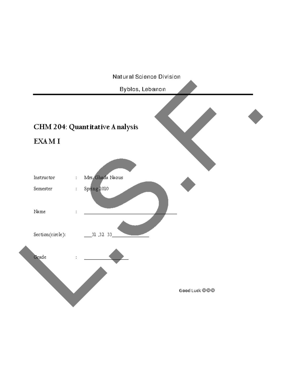 Exam 1- Spring 2010- Ghada Naous - Natural Science Division Byblos ...