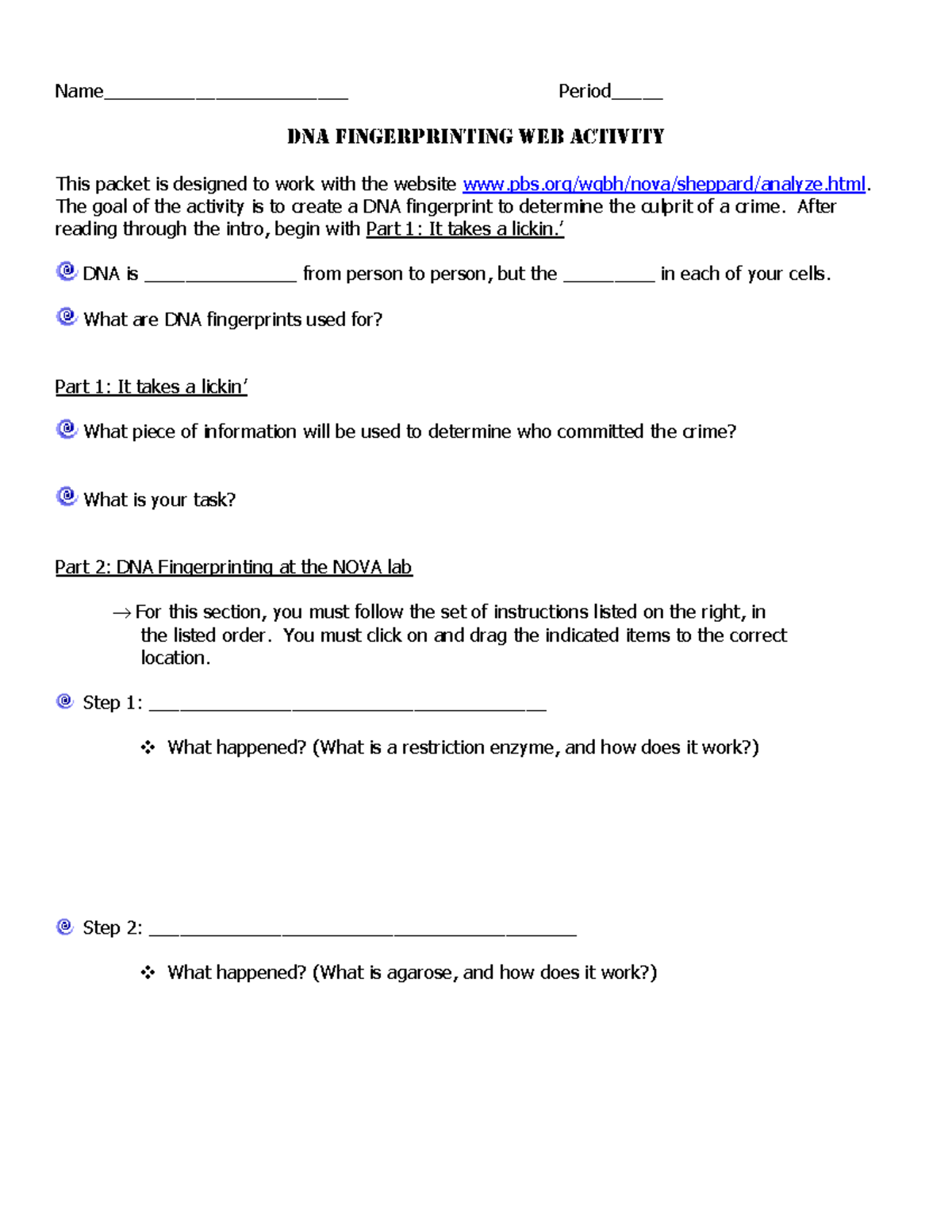 Dna Fingerprinting Web Activity - Name________________________ Period ...