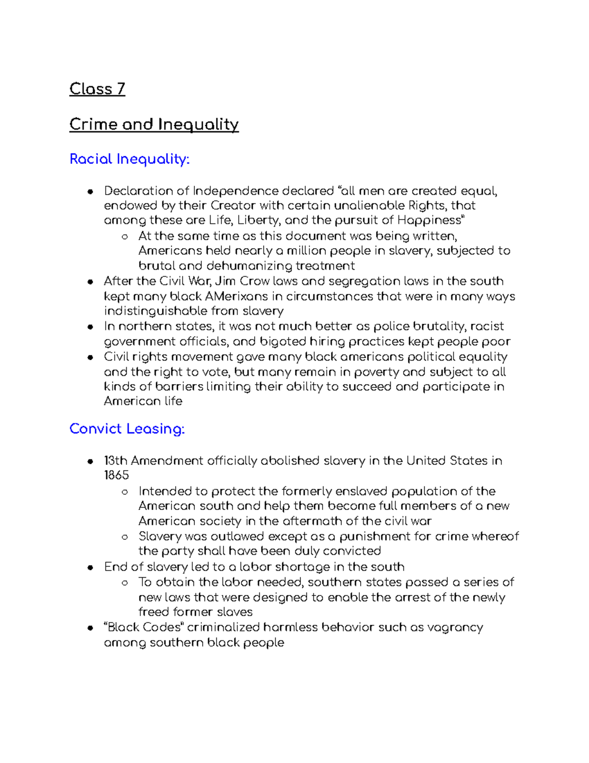 CJ Class 7 - Professor Espinoza - Class 7 Crime and Inequality Racial ...