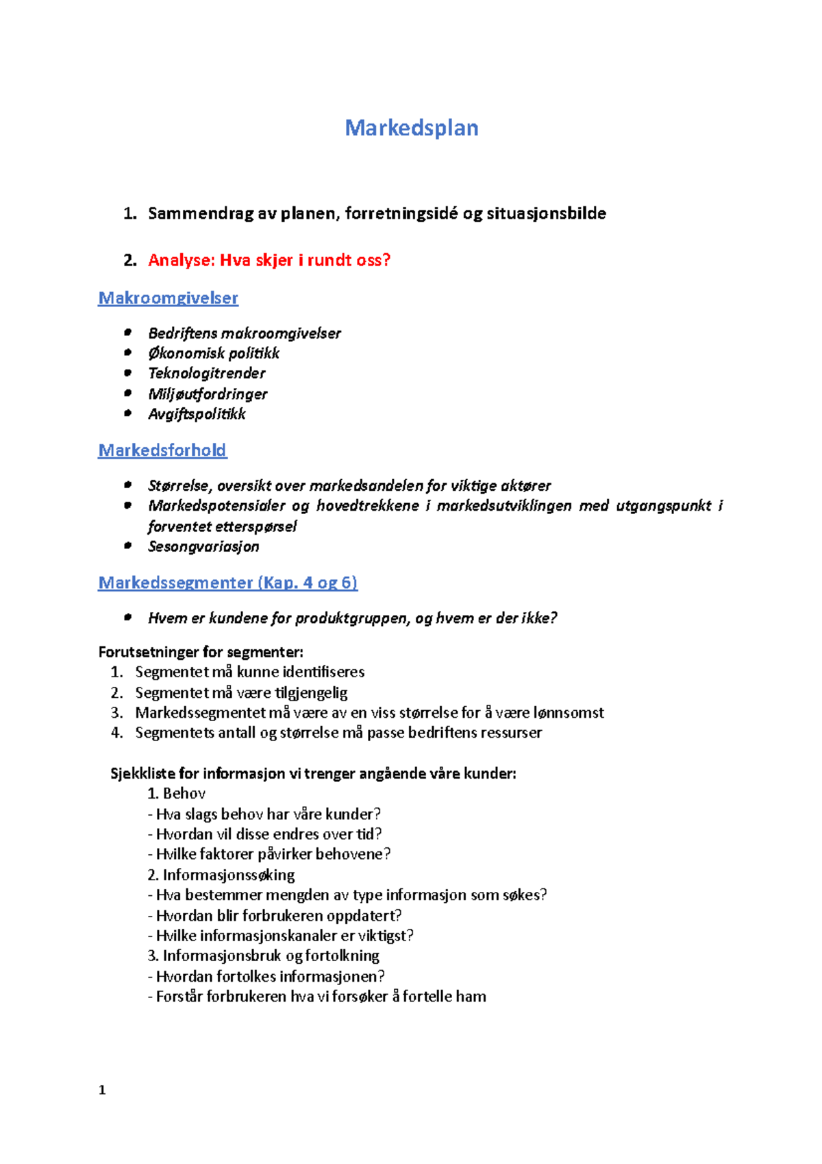Markedsplan - Markedsføring - Markedsplan 1. Sammendrag av planen ...