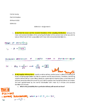 Assignment 2 (ECON 010) - Ho Kan Leung Prof. D Christafore 01 February ...