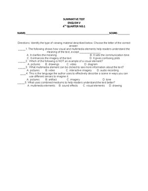 Summative TEST 4TH Quarter ST.NO.3 Science - SUMMATIVE TEST SCIENCE V 4 ...