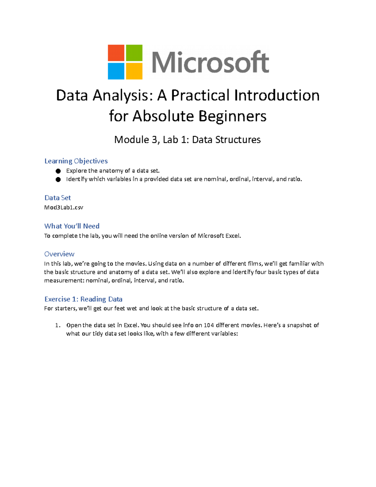 Mod3Lab1 - .... - Data Analysis: A Practical Introduction for Absolute ...