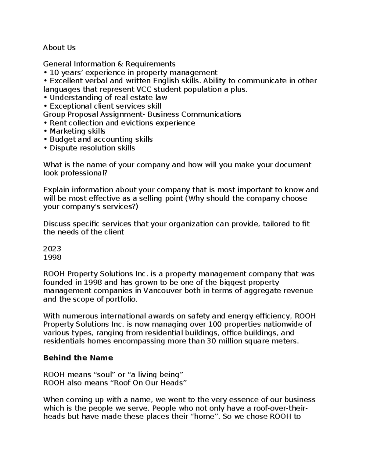 ROOH Final Project - About Us - About Us General Information ...