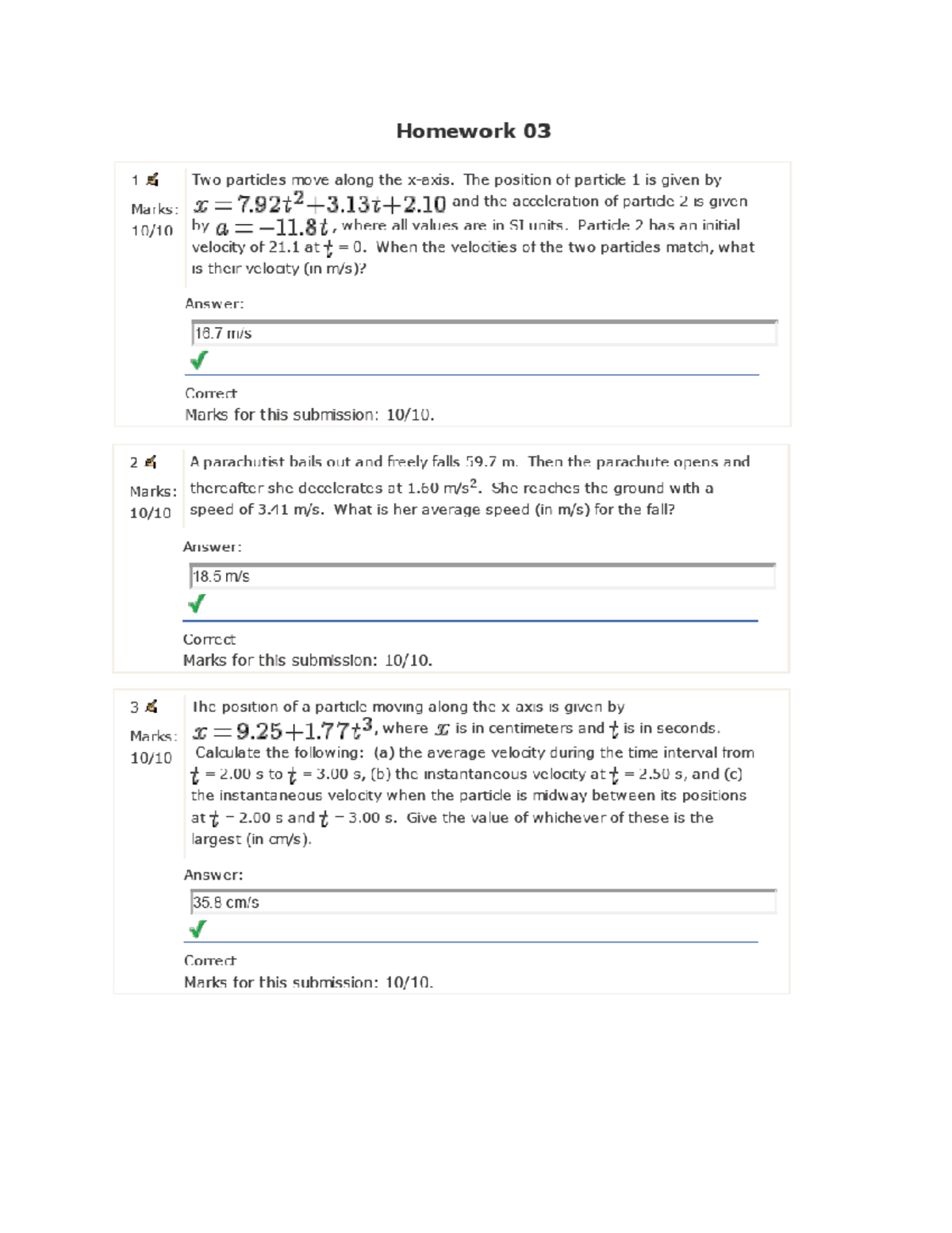 4A FA13 HW03 - Homework - Homework 03 1 1‘ Two particles move along the ...