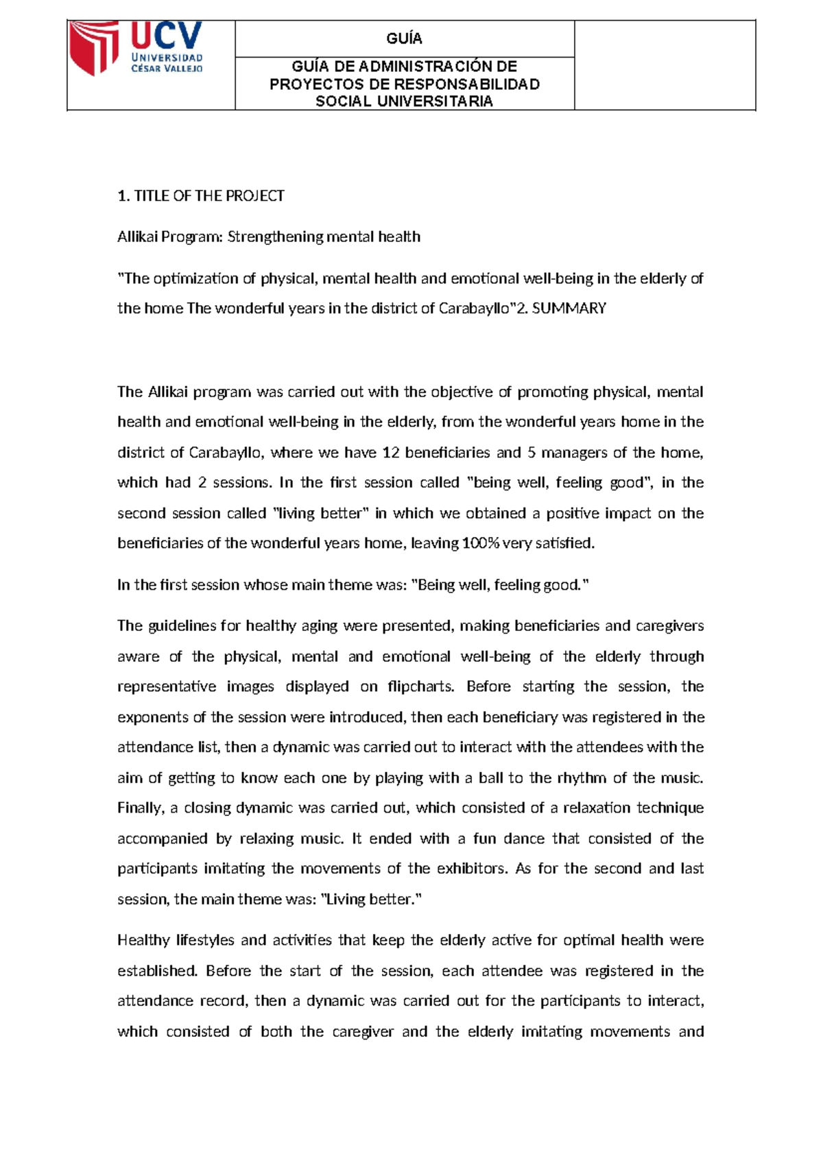 Articulo de difusion en ingles teoria - 1. TITLE OF THE PROJECT Allikai ...