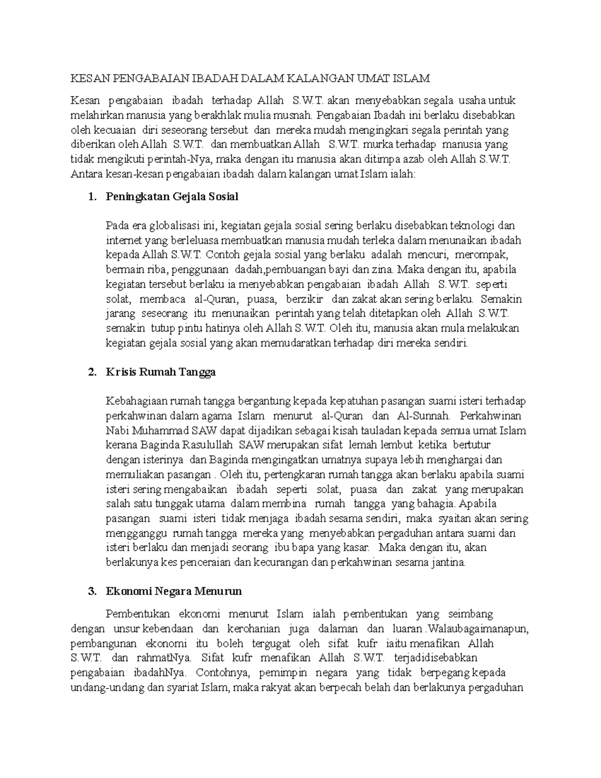 Kesan Pengabaian Ibadah Dalam Kalangan UMAT Islam - KESAN PENGABAIAN ...