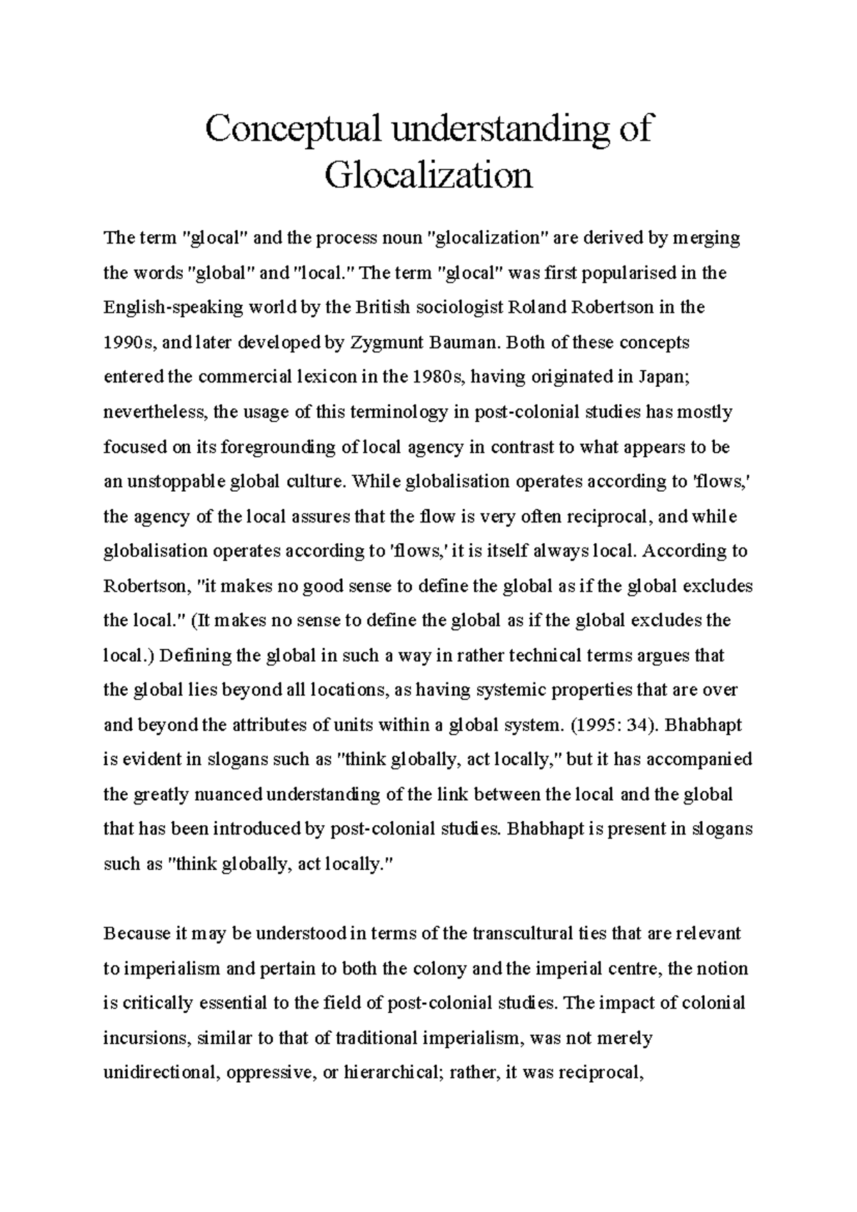 Conceptual understanding of Glocalization - Conceptual understanding of ...