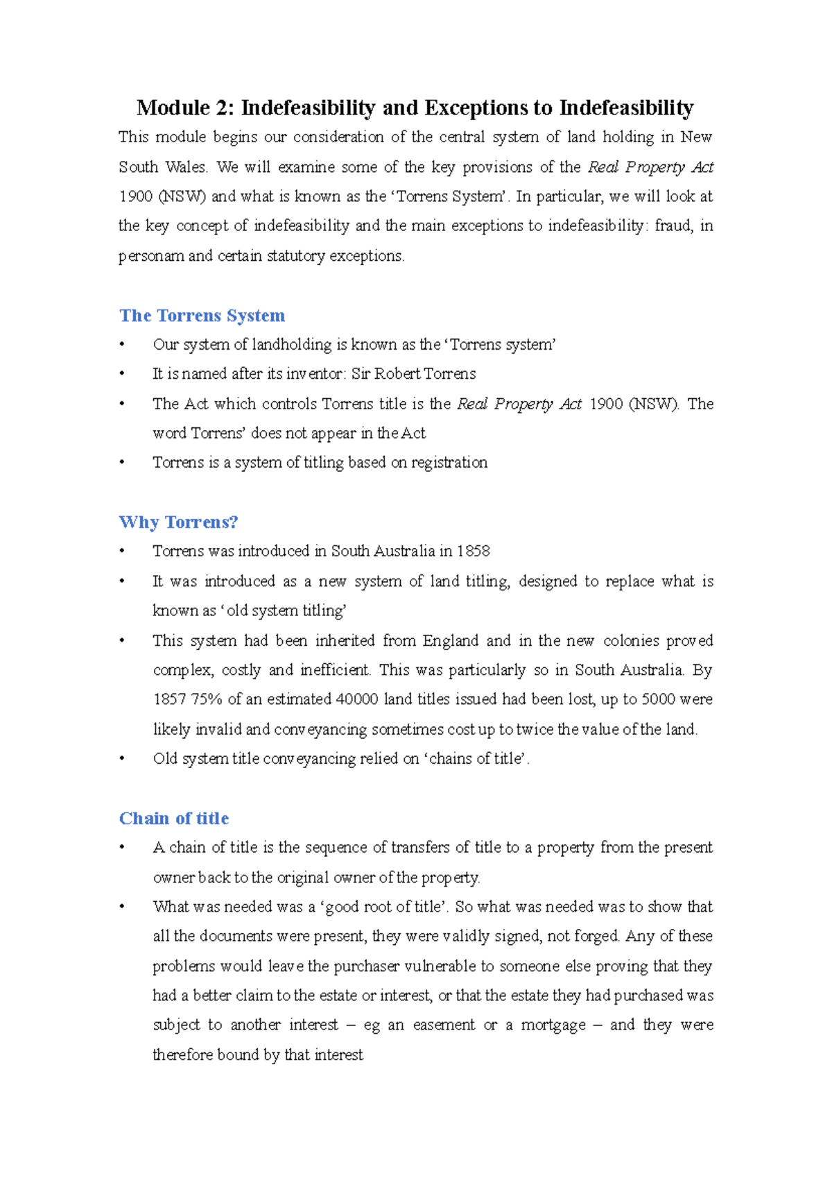 Module 2 - Lecture notes 2 - Module 2: Indefeasibility and Exceptions ...