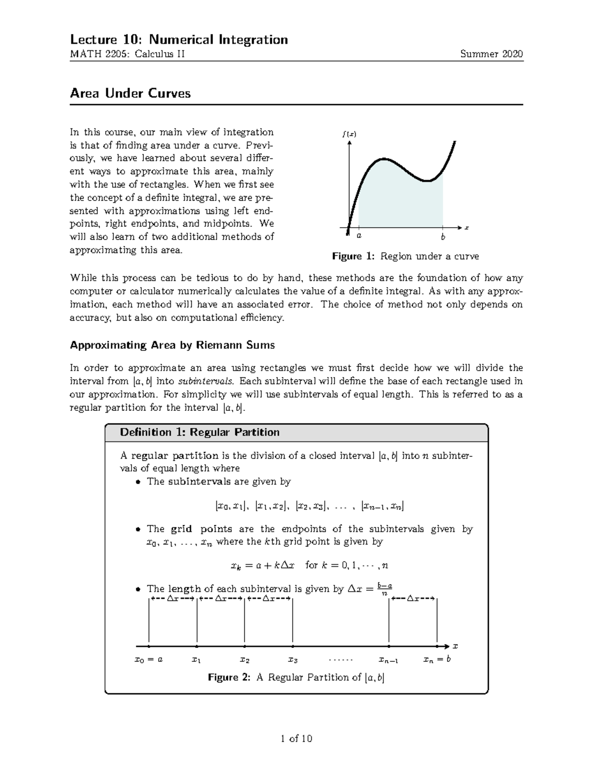 L11 - Numerical Integration - Lecture 10: Numerical Integration MATH 2205: Calculus II Summer ...