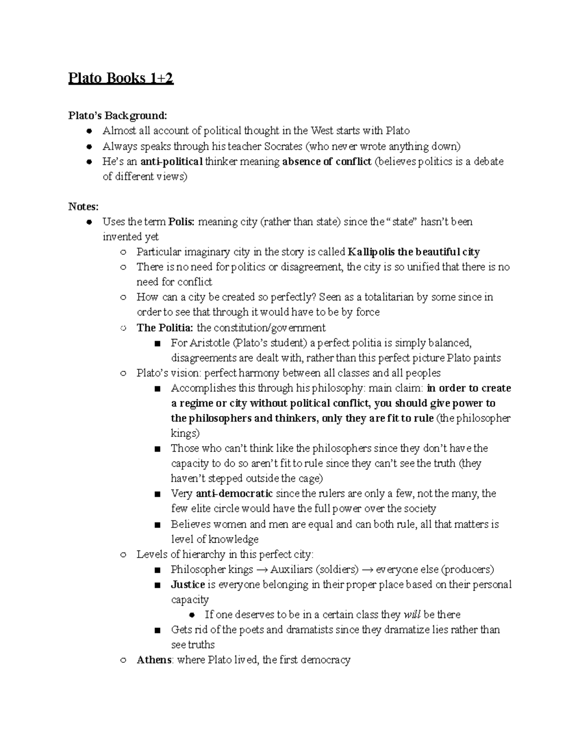 Plato Class Notes (#1N) - Plato Books 1+ Plato’s Background: Almost all ...