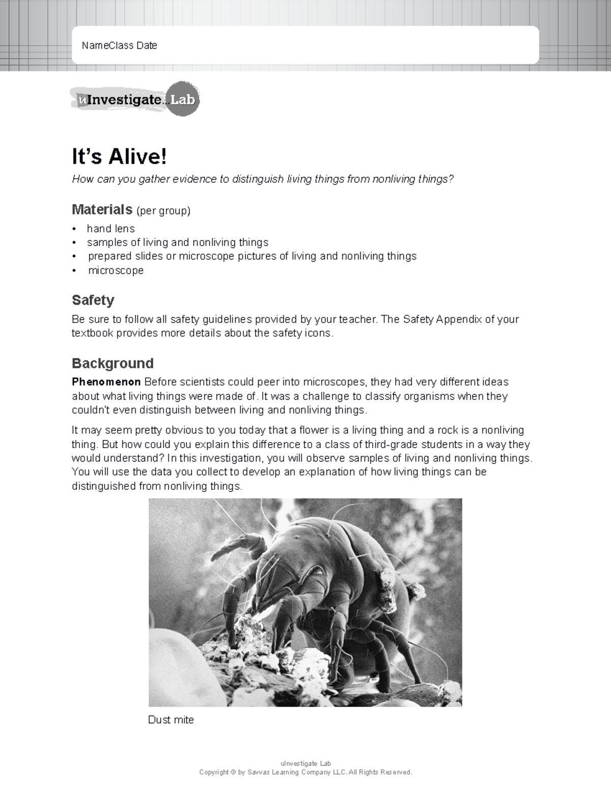 MGLS SC CE u Investigate Lab Its Alive - It’s Alive! How can you gather ...