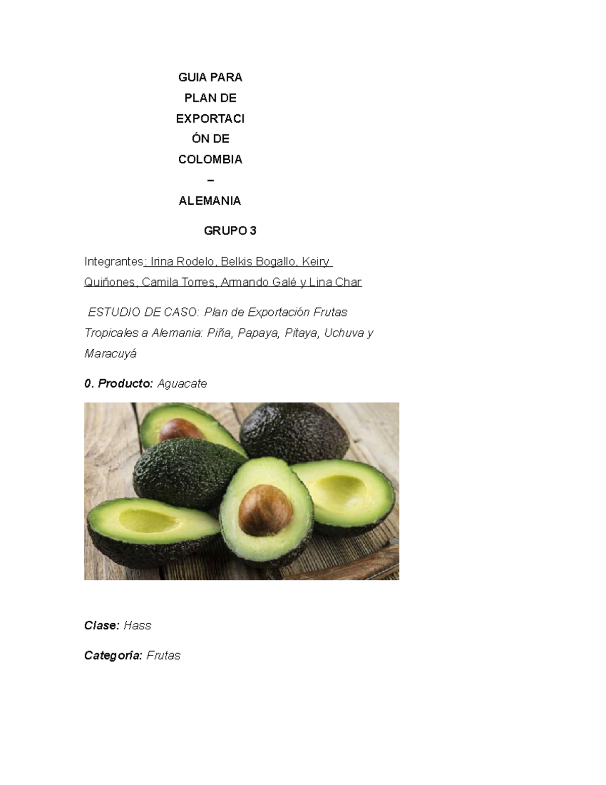 Exportación de aguacate grupo 3-1 - GUIA PARA PLAN DE EXPORTACI ÓN DE COLOMBIA – ALEMANIA GRUPO ...