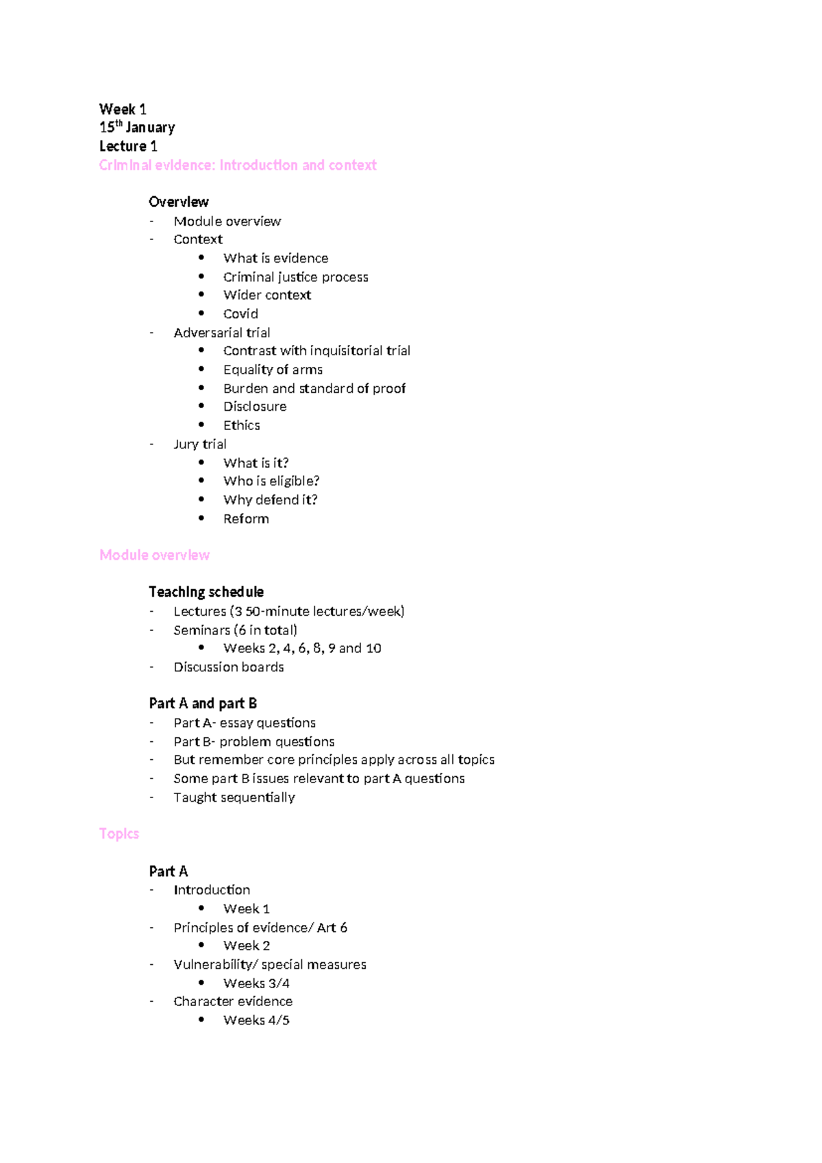 Lecture 1 - Week 1 15 th January Lecture 1 Criminal evidence ...