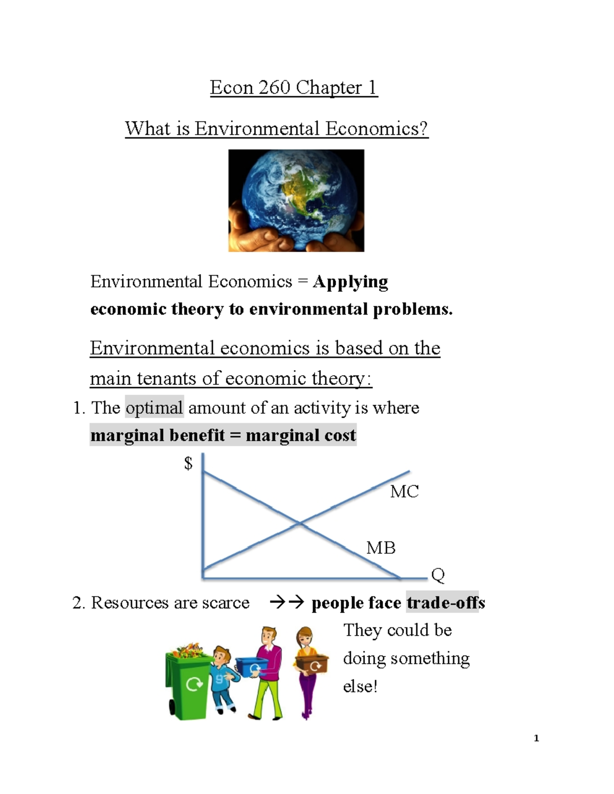 lecture notes ch1 - Econ 260 Chapter 1 What is Environmental Economics ...