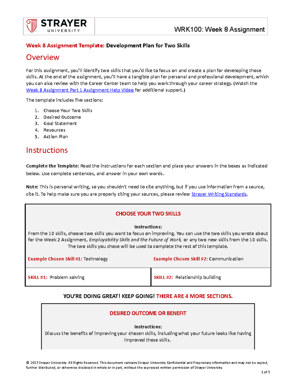 WRK100 Week8 Development Plan - Week 8 Assignment Template: Development Plan for Two Skills ...