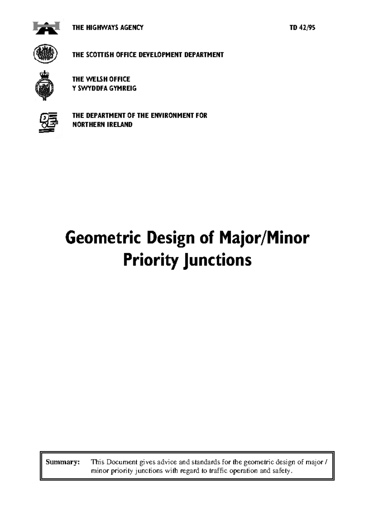 DMRB - Geometric Design of Major/Minor Priority Junctions Summary: This ...