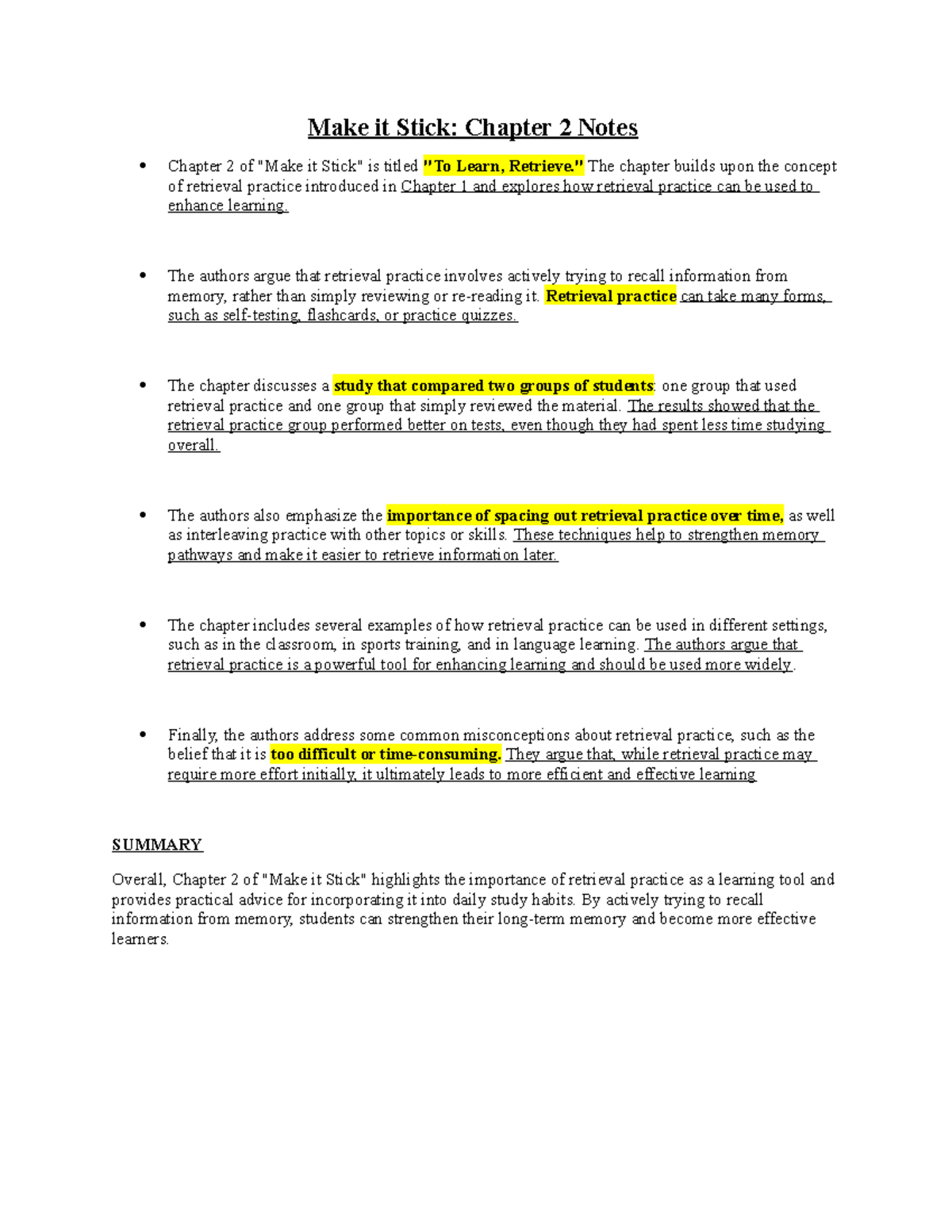 Make it Stick Chapter 2 Notes - Make it Stick: Chapter 2 Notes Chapter ...