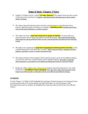 Make it stick chapter 2 Summary - Make it stick chapter 2 Summary Chapter 2 of "Make it - Studocu