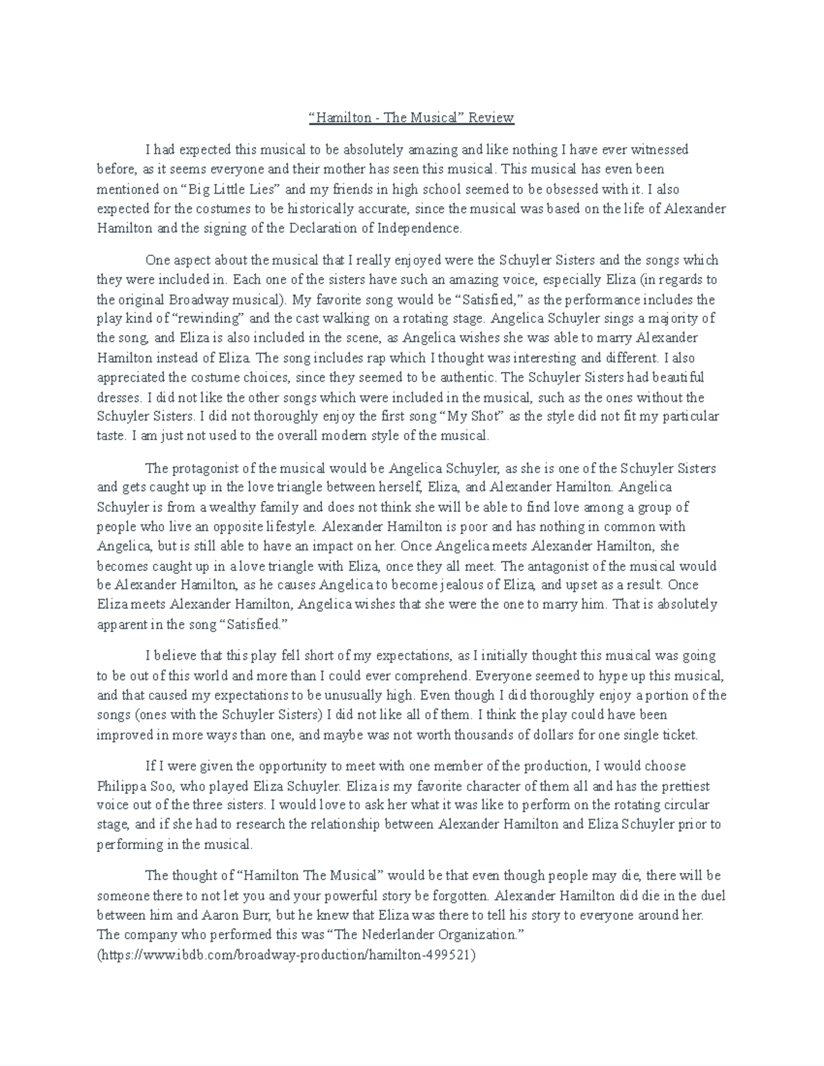 Musical Review # 3 - “Hamilton - The Musical” Review I had expected ...