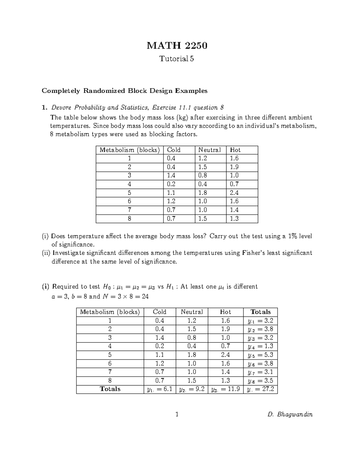 MATH 2250 - Tutorial 4 - CRBD - MATH 2250 Completely Randomized Block Design Examples Devore ...