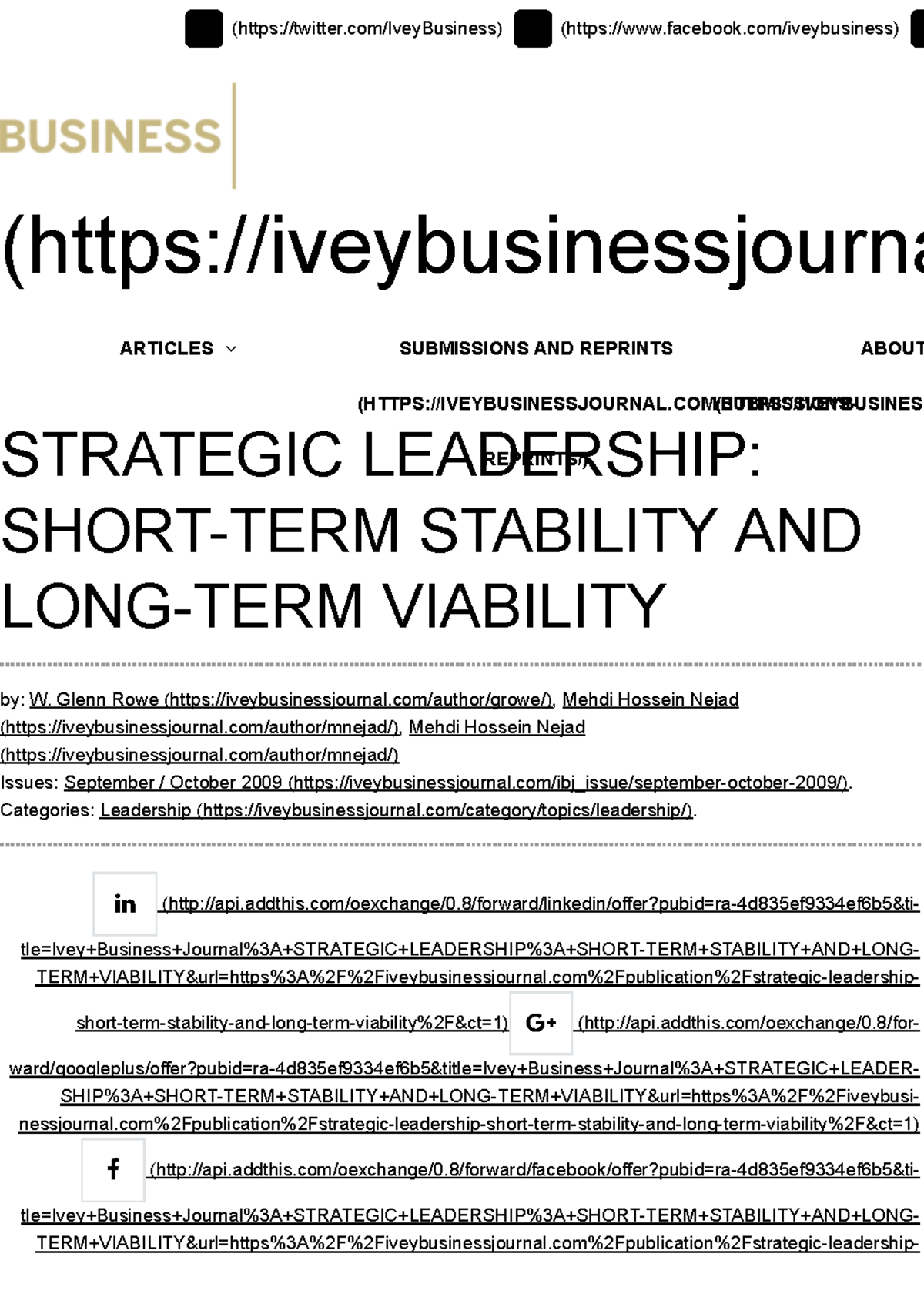Strategic Leadership: Short-TERM Stability AND LONG-TERM Viability ...