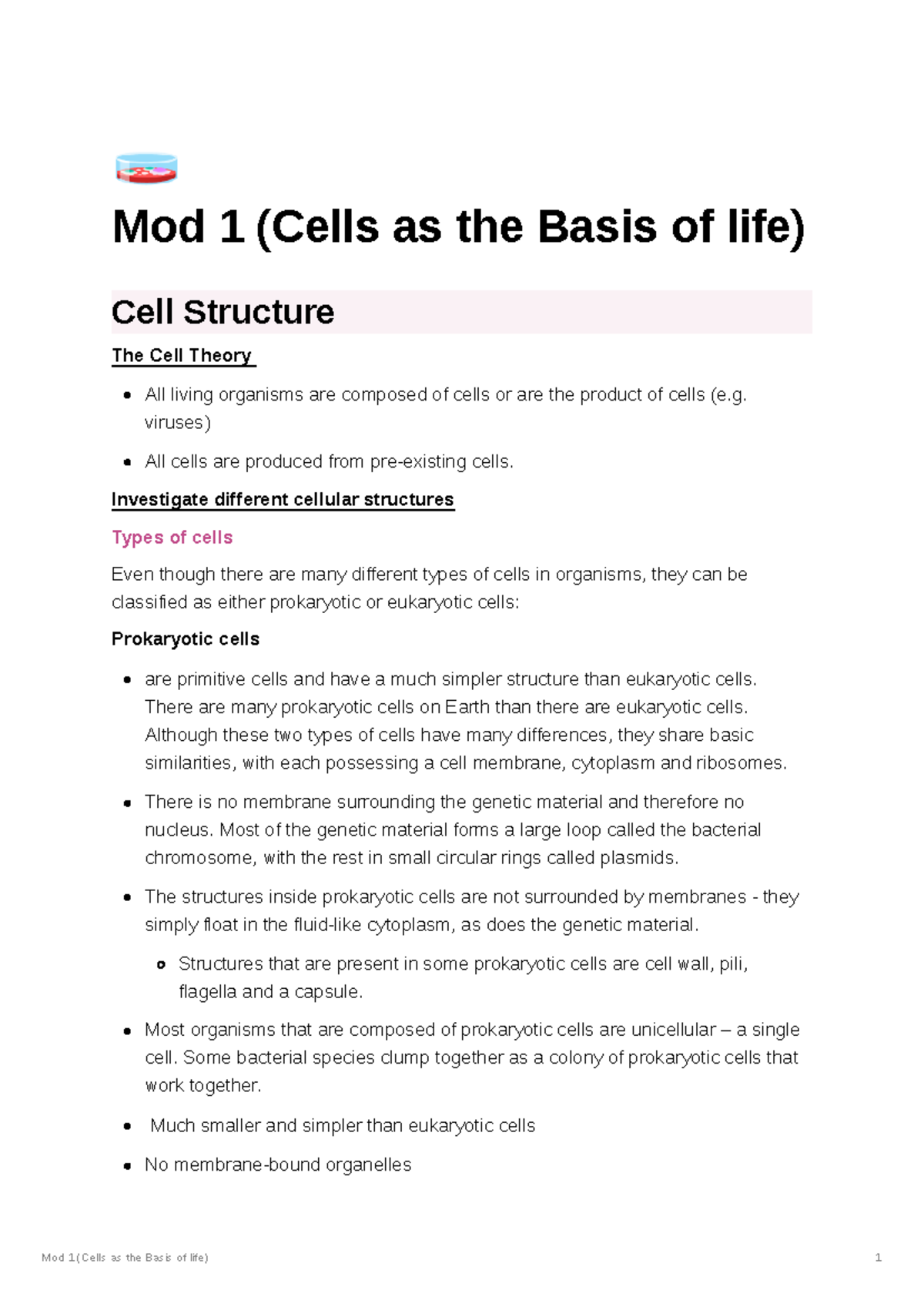 Bio prelim mod 1 - 🧫 Mod 1 (Cells as the Basis of life) Cell Structure ...