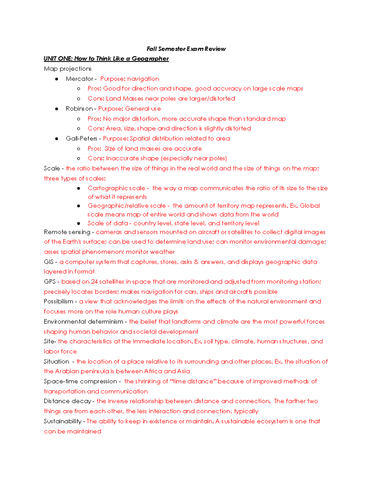 Fall Semester Exam Review - Ex. Global scale means map of entire world ...