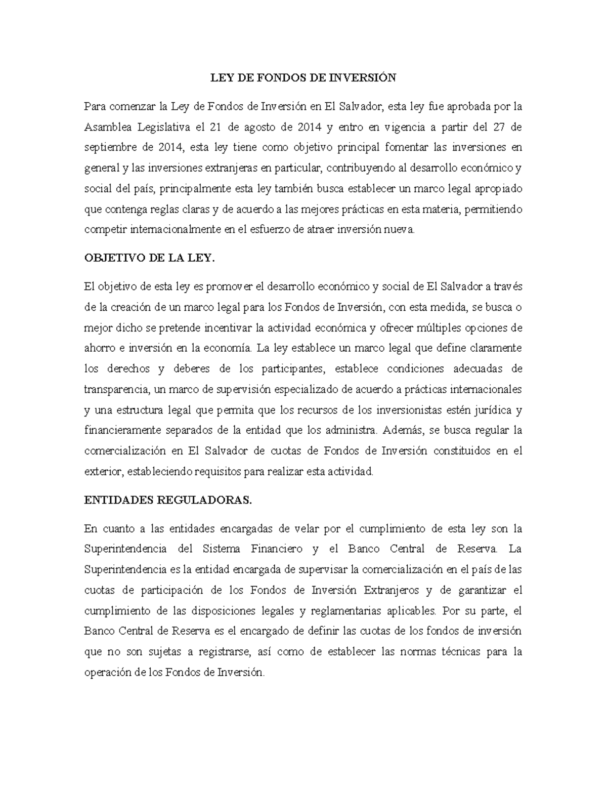 LEY DE Fondos DE Inversión - LEY DE FONDOS DE INVERSIÓN Para comenzar la Ley de Fondos de ...