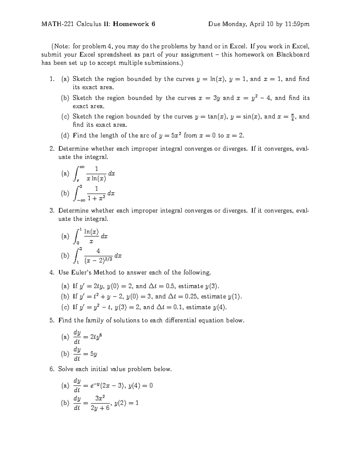 221 S23 HW6 - Practice worksheets - MATH-221 Calculus II: Homework 6 ...